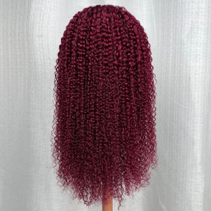 Nadula Glueless V Part Jerry Curly Wig 99J Burgundy Red Color With Dark ...