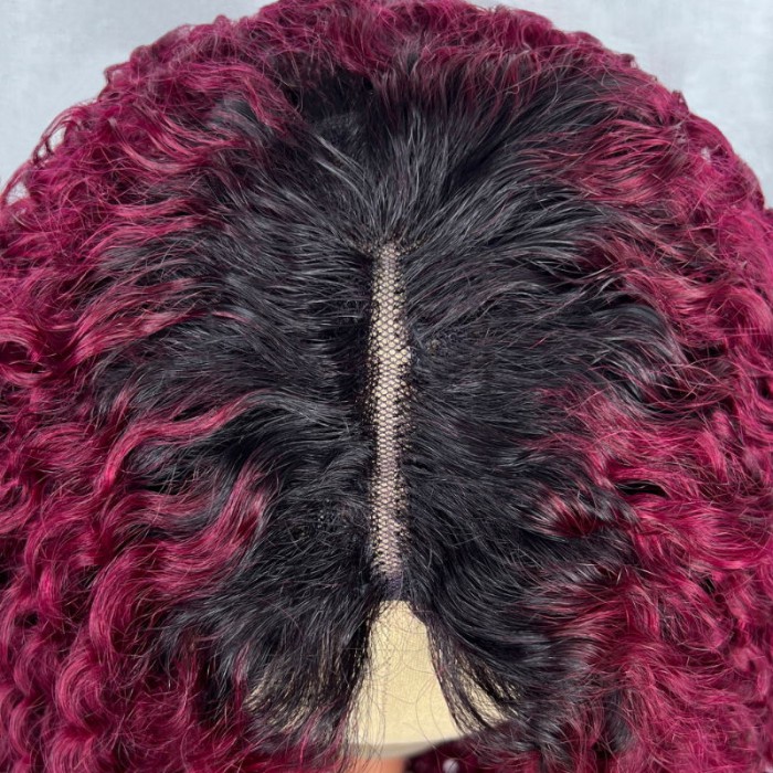 Nadula Glueless V Part Jerry Curly Wig 99J Burgundy Red Color With Dark ...