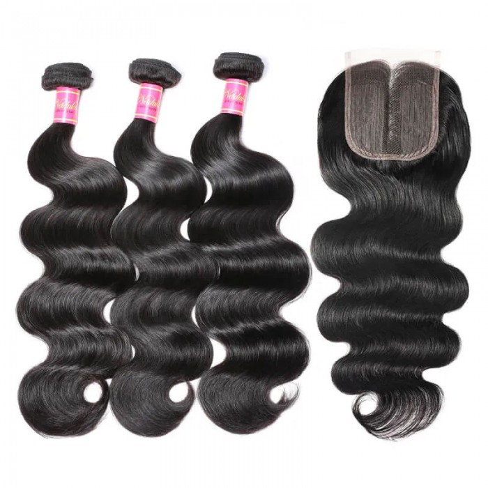 Nadula Middle Part Body Wave Closure with 3 Bundles Hair Weave 100% ...