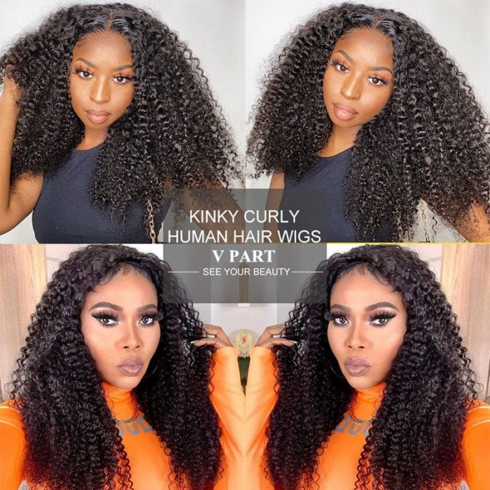 Nadula Glueless V Part Kinky Curly Wig Upgrade U Part Human Hair Coily Wig Beginner Friendly ...