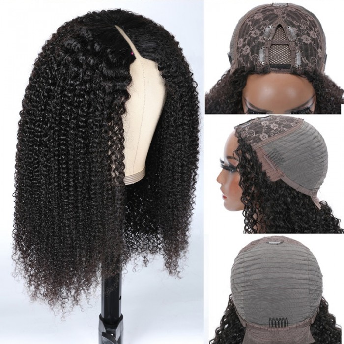 Nadula Glueless V Part Kinky Curly Wig Upgrade U Part Human Hair Coily Wig Beginner Friendly ...