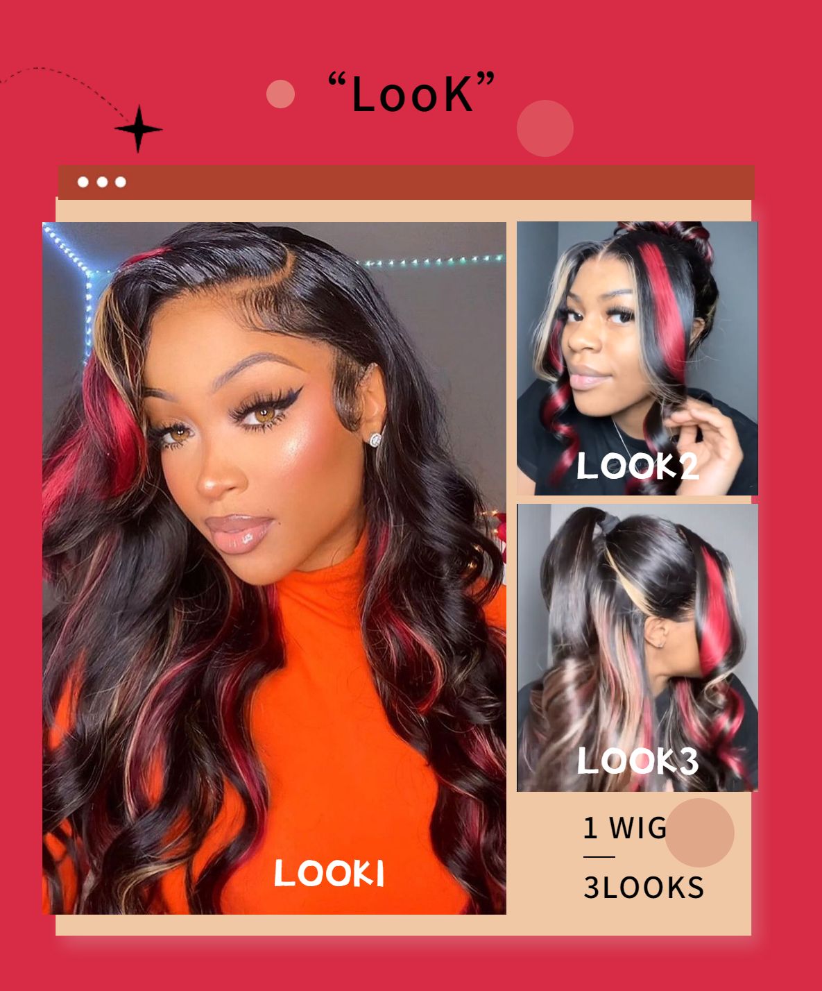 Nadula Multi Color Highlights 13x4 Lace Front Blonde And Red Body Wave ...